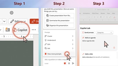 Copilot in Powerpoint: Turn your ideas into stunning presentations, simply.